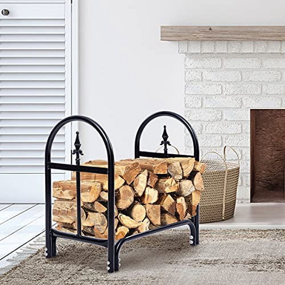 IRONAMX 2FT Firewood Rack, Heavy Duty Steel Fireplace Wood Storage ...