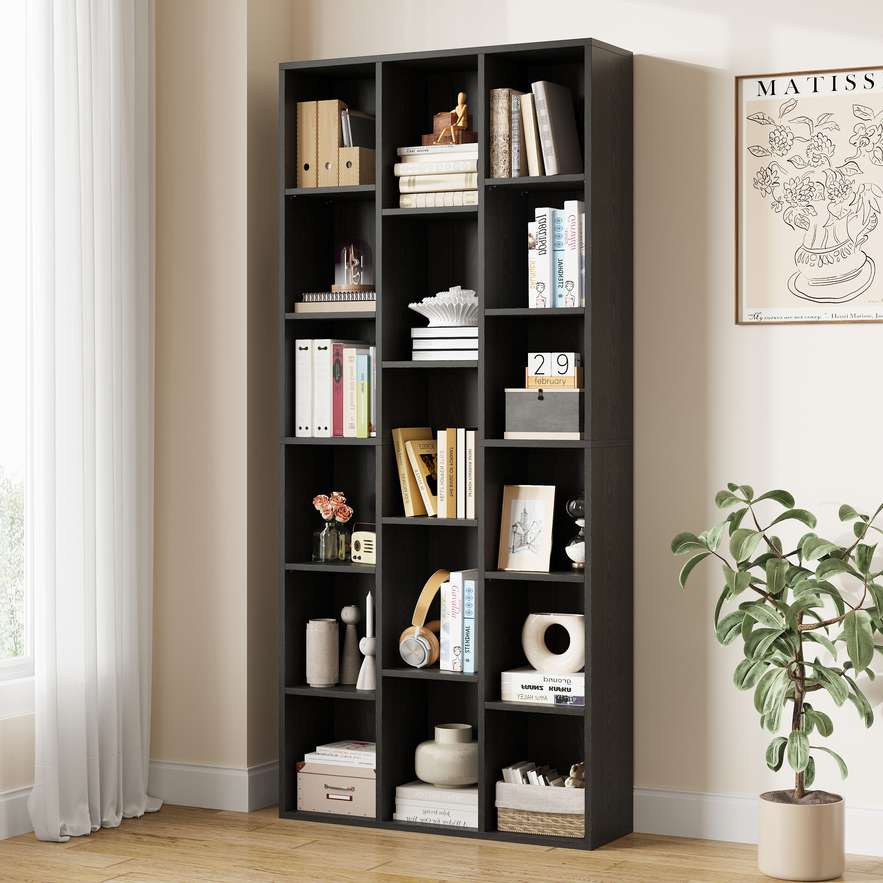 IRONCK 17-Cube Bookshelf with 4 Adjustable Shelves, Open CD Display ...