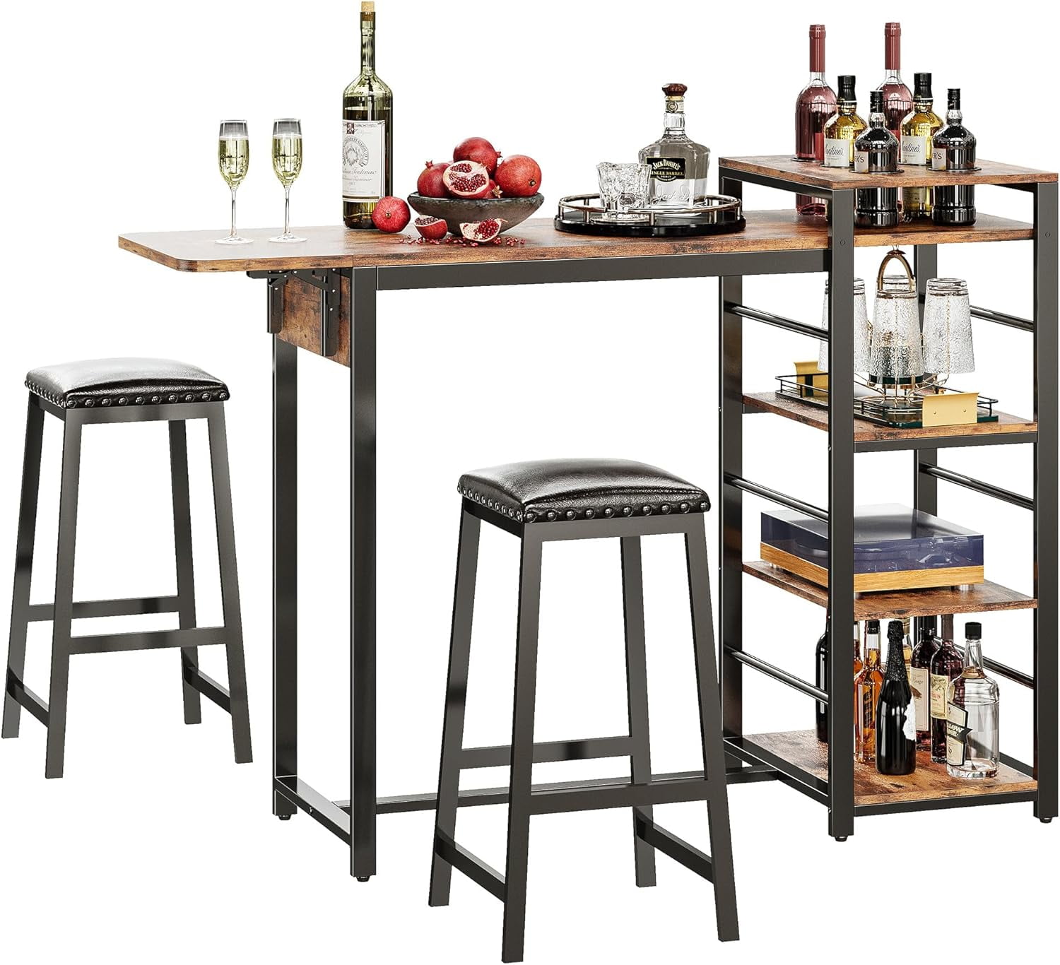 IRONCK 3-Piece Bar Table Set for 2, 47 inch Bar Table with Drop Leaf ...