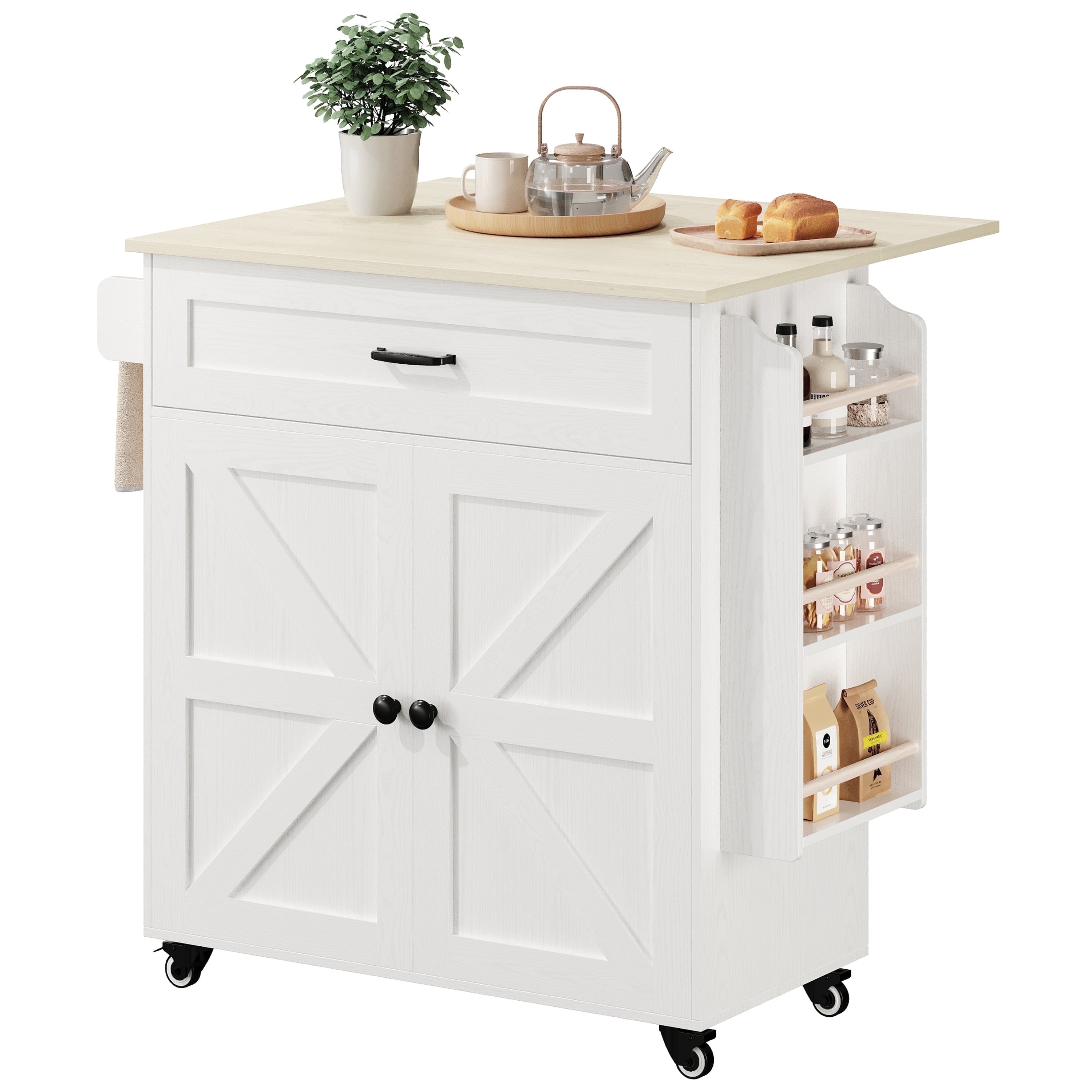 IRONCK 31.5" Kitchen Island Rolling Cart with Drop Leaf, Adjustable ...