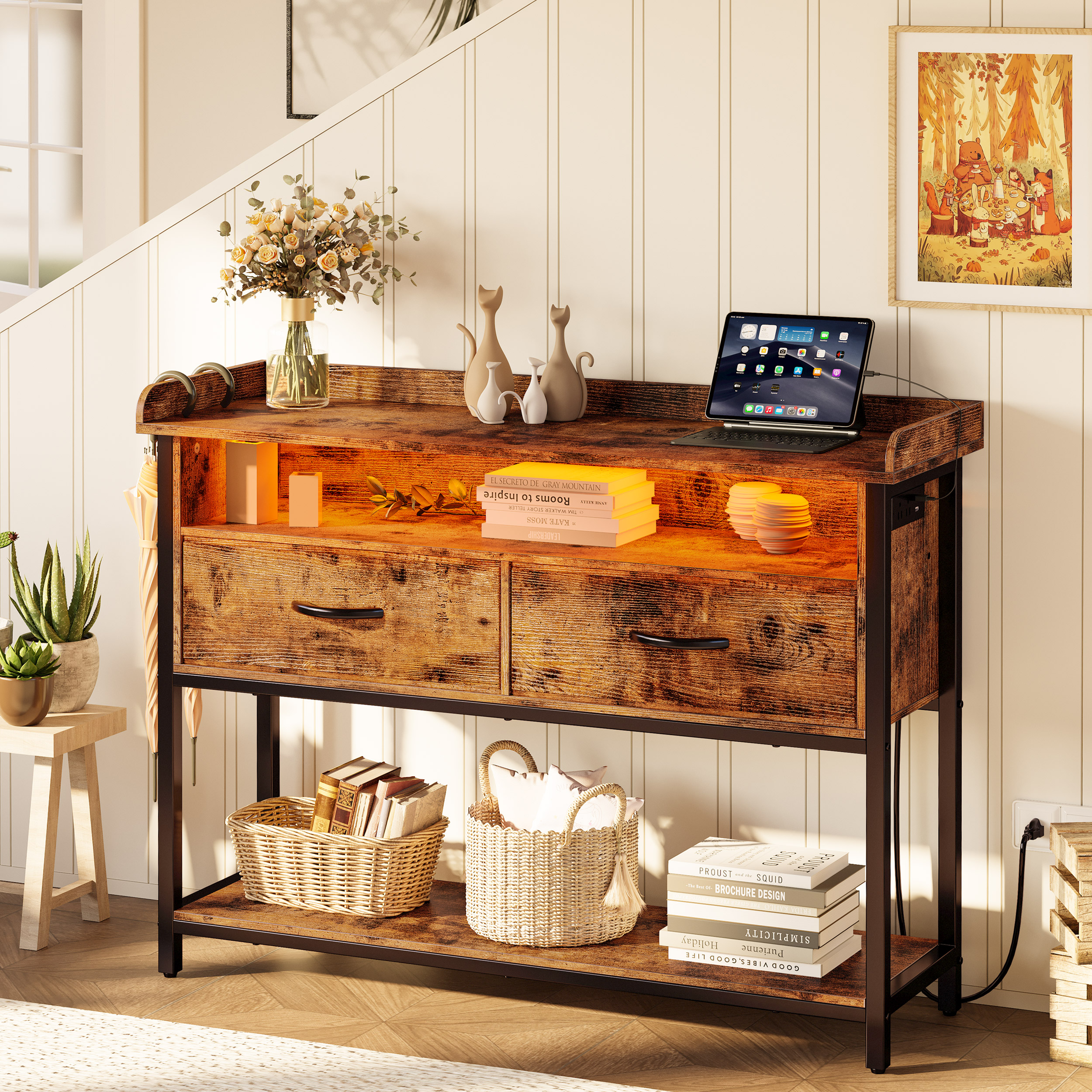 American Heartland 30305CM Rustic Sofa Table with 2 Drawers, Chocolate ...