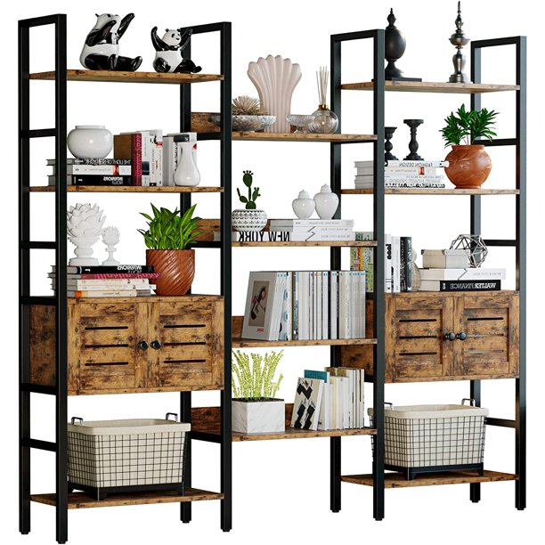 IRONCK 5 Tier Industrial Bookshelf and Bookcase with Storage Cabinet ...