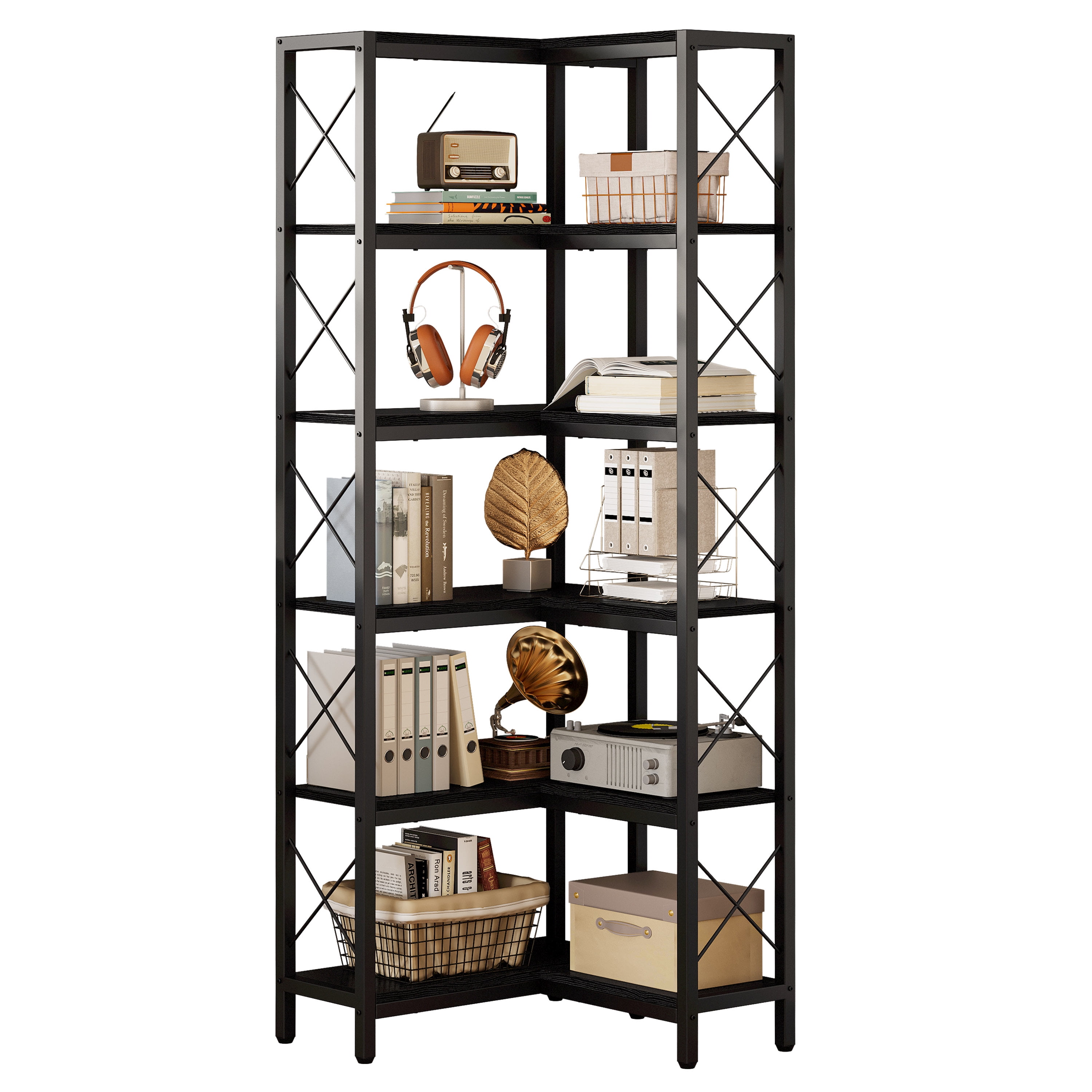 IRONCK 6-Tier Corner Shelf, L-shaped Display Bookshelf, Freestanding ...