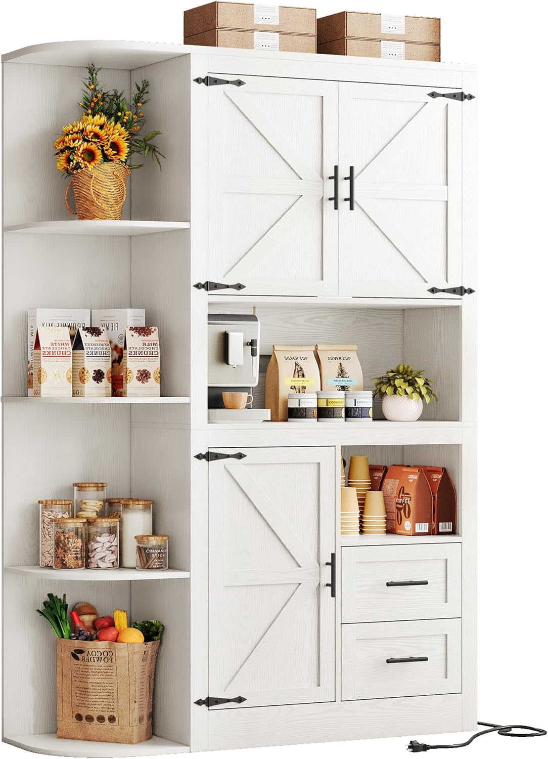 IRONCK 70" Farmhouse Kitchen Pantry, Storage Cabinet with Power Outlets ...