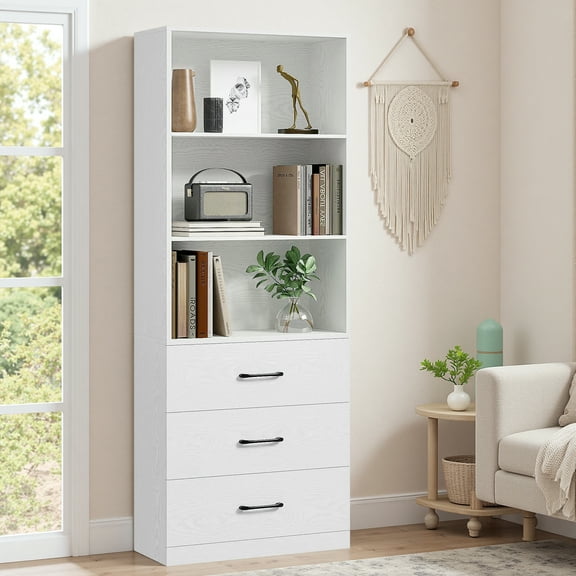 5 Tier Bookshelf with Cabinet & Doors, 68.7" Tall Farmhouse Bookshelf ...