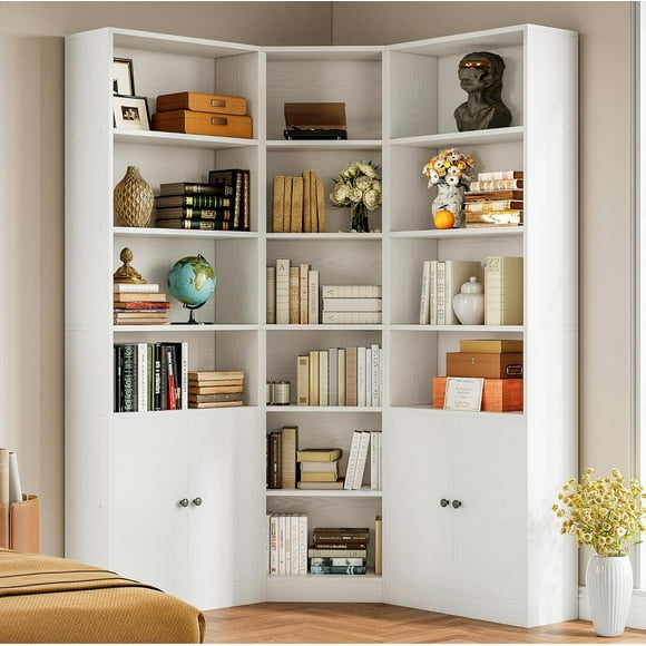 White Corner Bookcase Doors