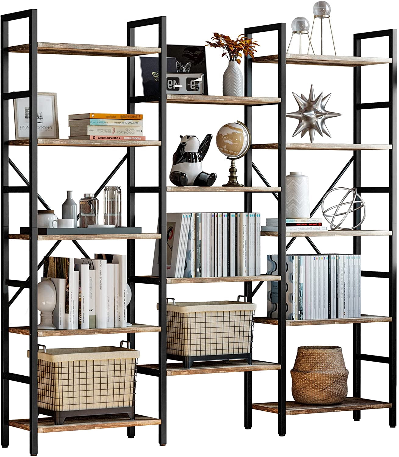 IRONCK Bookcases and Bookshelves Triple Wide 5 Tiers Industrial ...