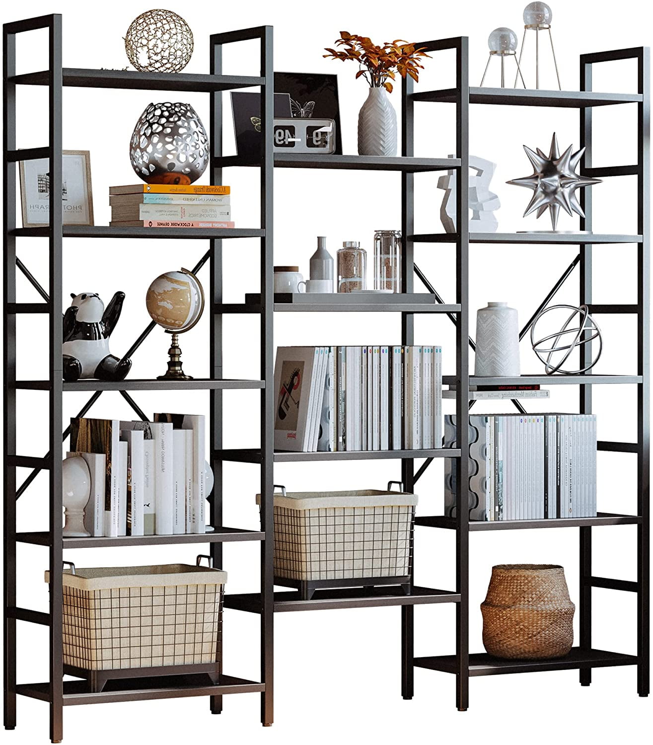 IRONCK Bookcases and Bookshelves Triple Wide 5 Tiers Industrial ...