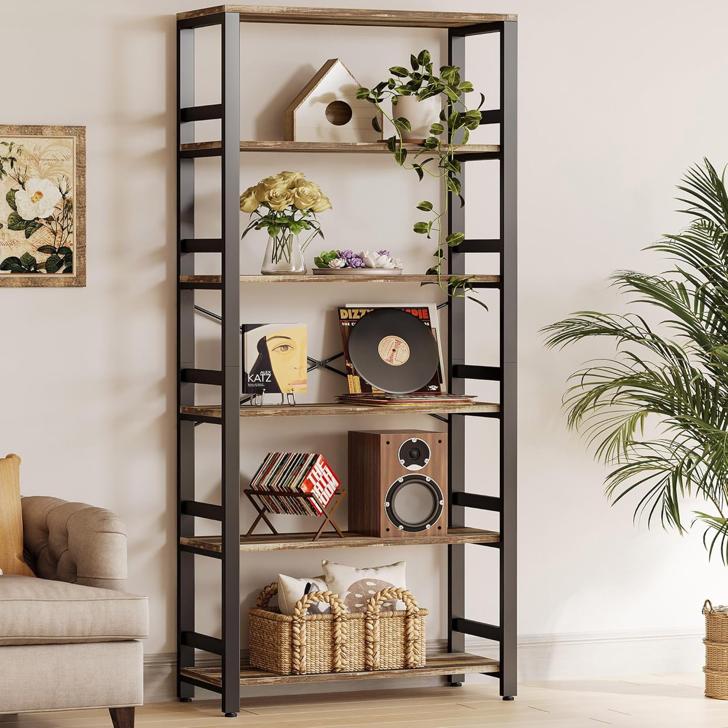 IRONCK Bookshelf, 31.5in Wide Shelf 6 Tier Bookcase, 110lbs/shelf ...