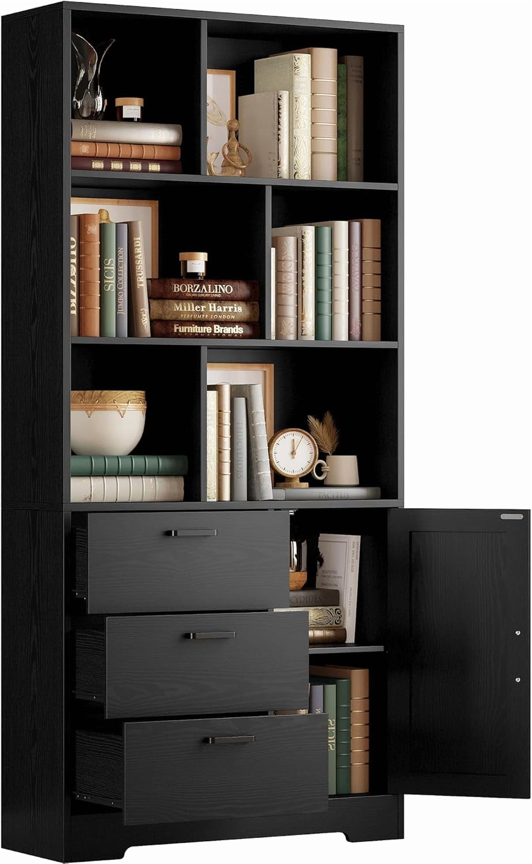 IRONCK Bookshelf with Drawers, 70.9 inch Tall Bookcase with Doors ...