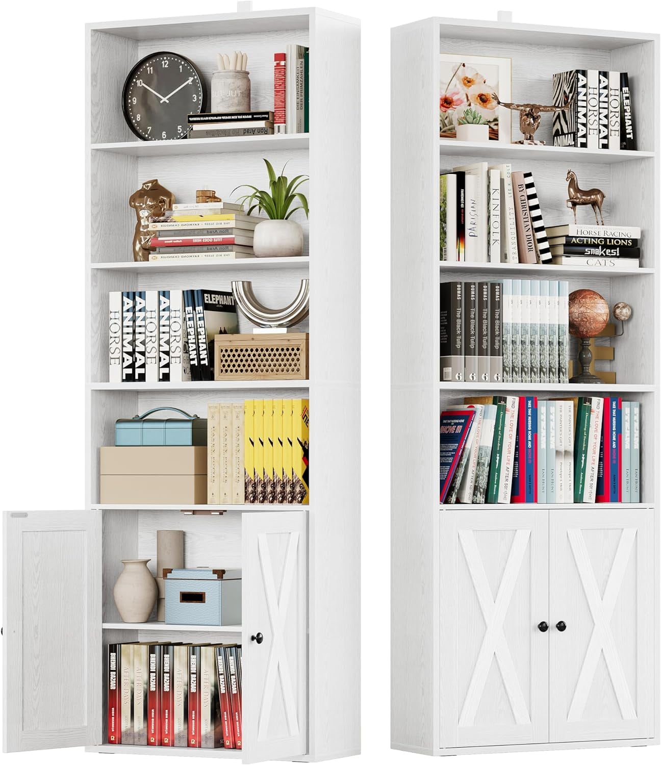 IRONCK Bookshelves and Bookcases with Doors Set of 2 Floor Standing 6 ...