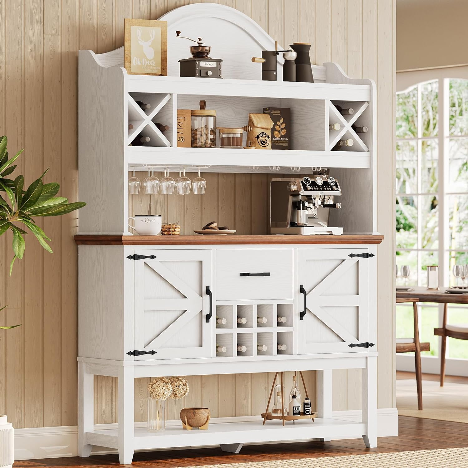 IRONCK Coffee Bar Cabinet, Farmhouse Large Kitchen Buffet with Hutch ...