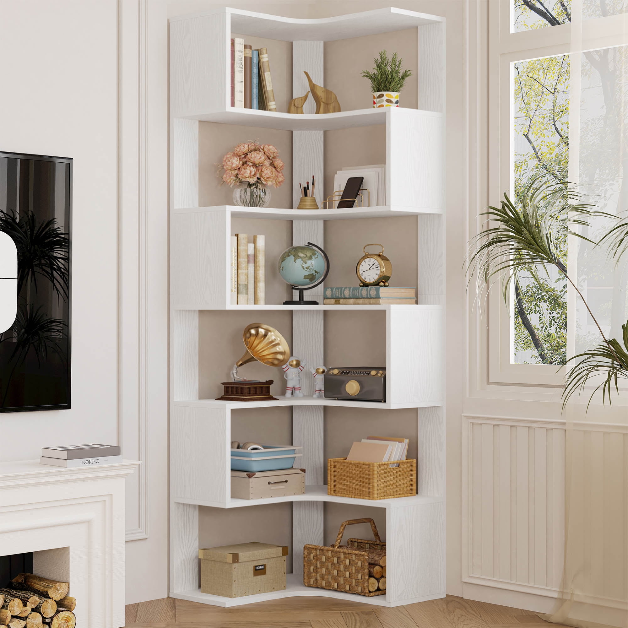IRONCK Corner Bookcase, Modern 6 Tier Corner Bookshelf, Freestanding L ...