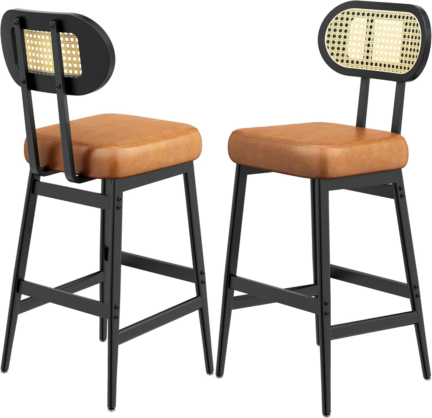 IRONCK Counter Height Bar Stools Set of 2, Modern PU Leather Barstools ...