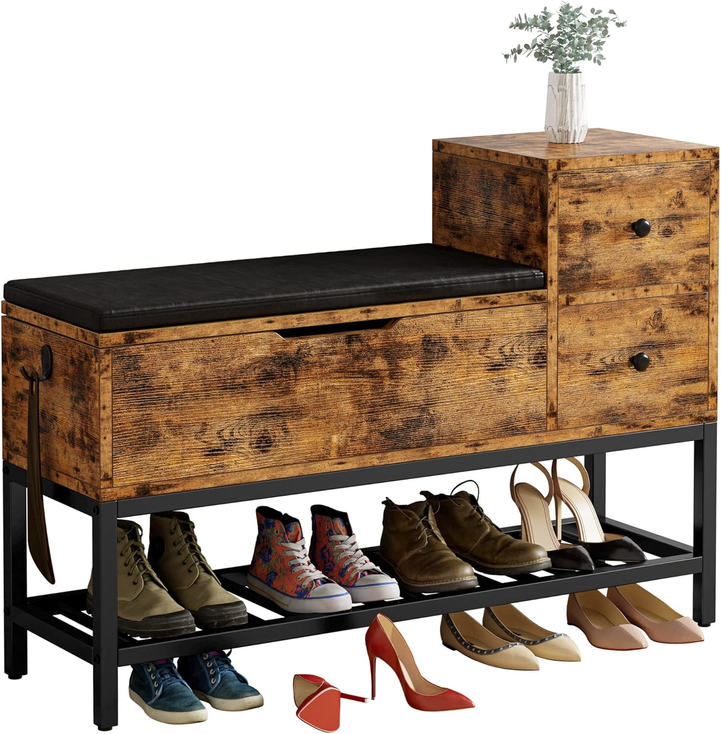 IRONCK Entryway Bench, Shoe Storage Bench with Flip Top Box and 2 ...