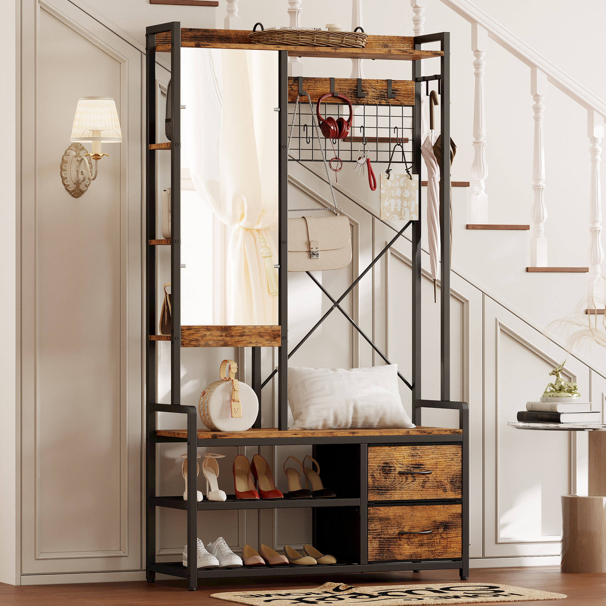 Better Homes & Gardens Langley Bay Rustic Farmhouse Entryway Hall Tree ...