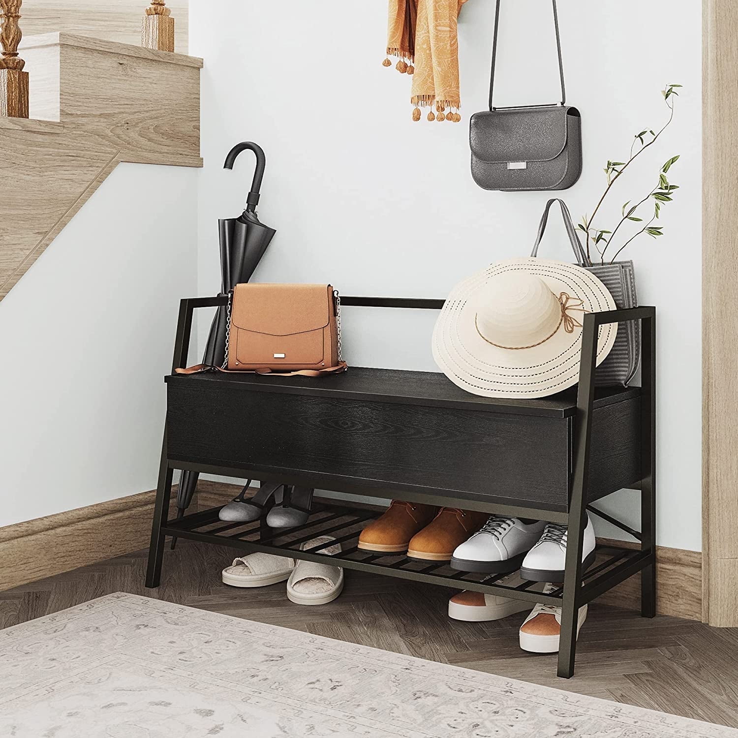 IRONCK Front Entry Shoe Bench with Storage, 39.4inch Shoe Organizer ...