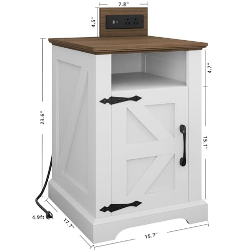 IRONCK Farmhouse Nightstand with Charging Station, Rustic Night Stand ...