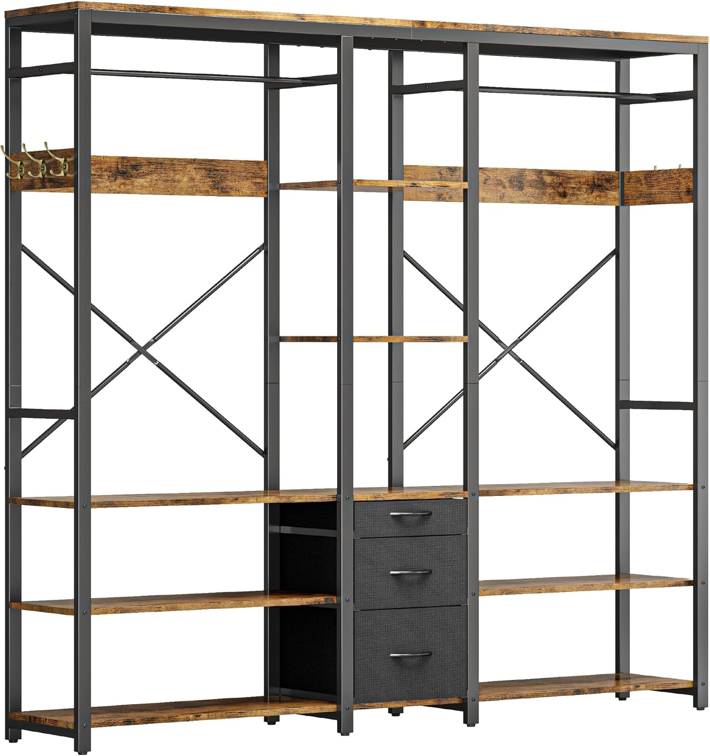 IRONCK Garment Rack With Shelves 3 Drawers, Heavy Duty Closet ...