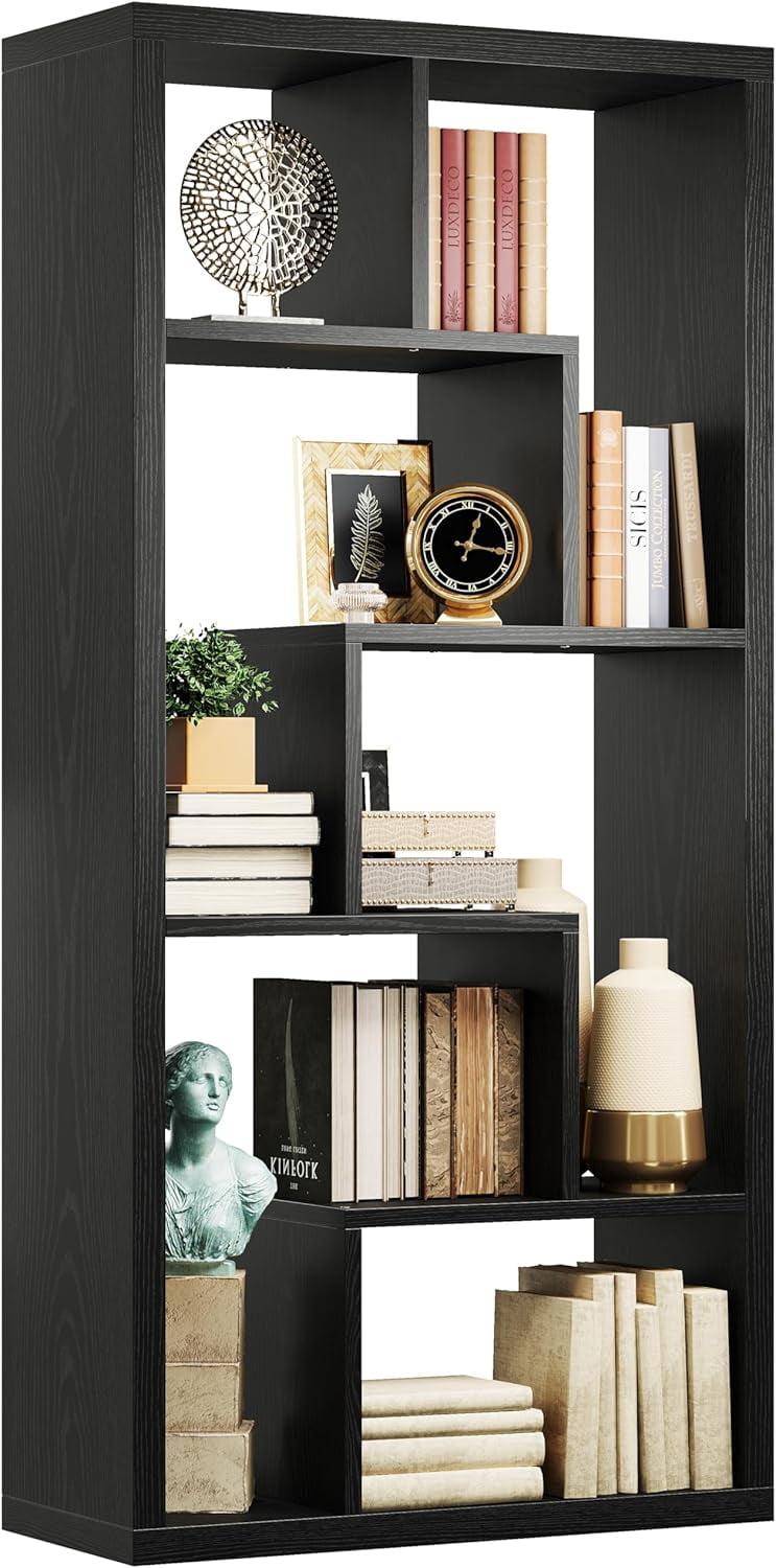 IRONCK Geometric Bookcase 6-Shelf Industrial Bookshelf Black Etagere Bookcase Tall Storage ...