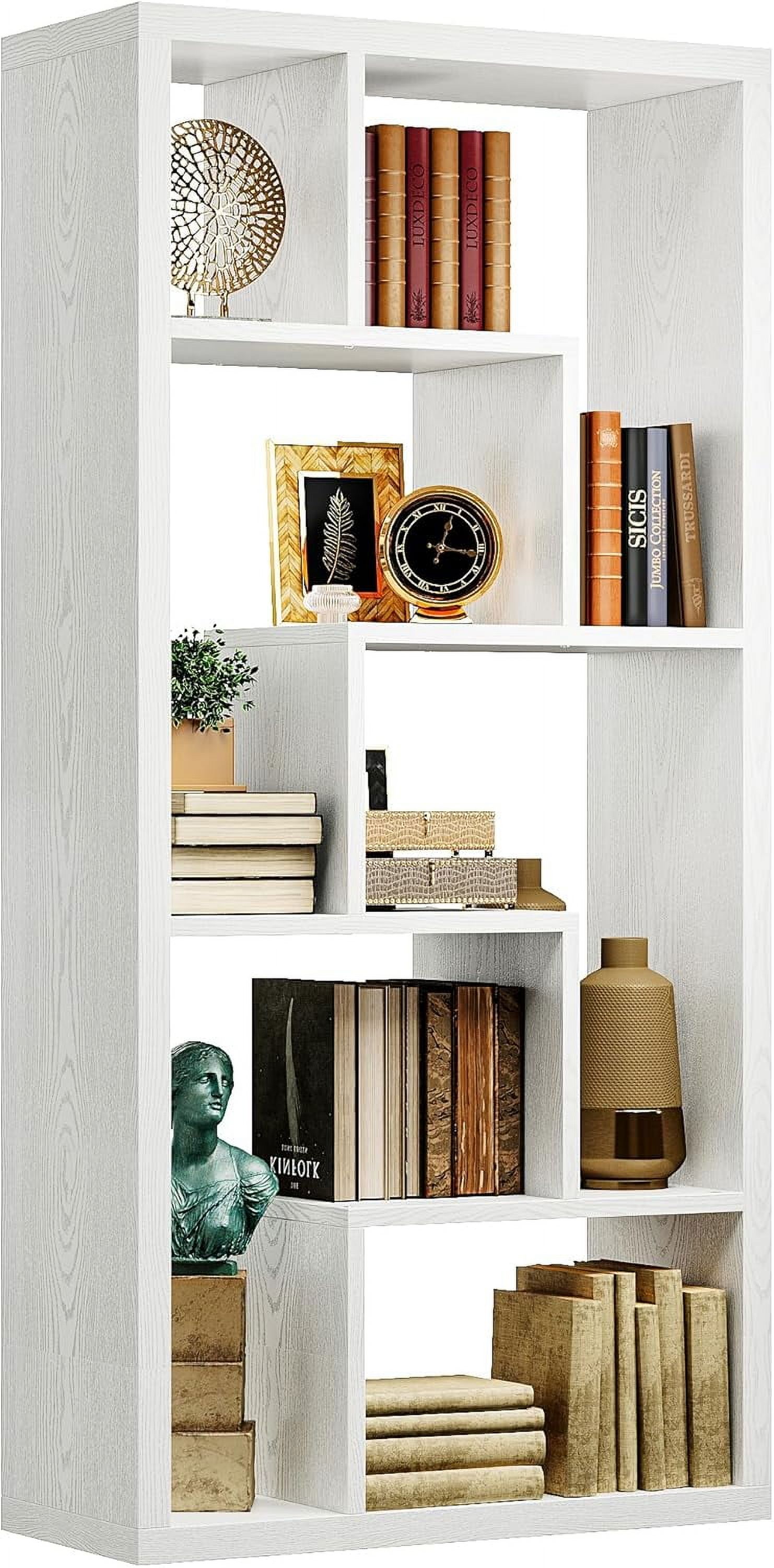 IRONCK Geometric Bookcase 6-Shelf Industrial Bookshelf White Etagere ...