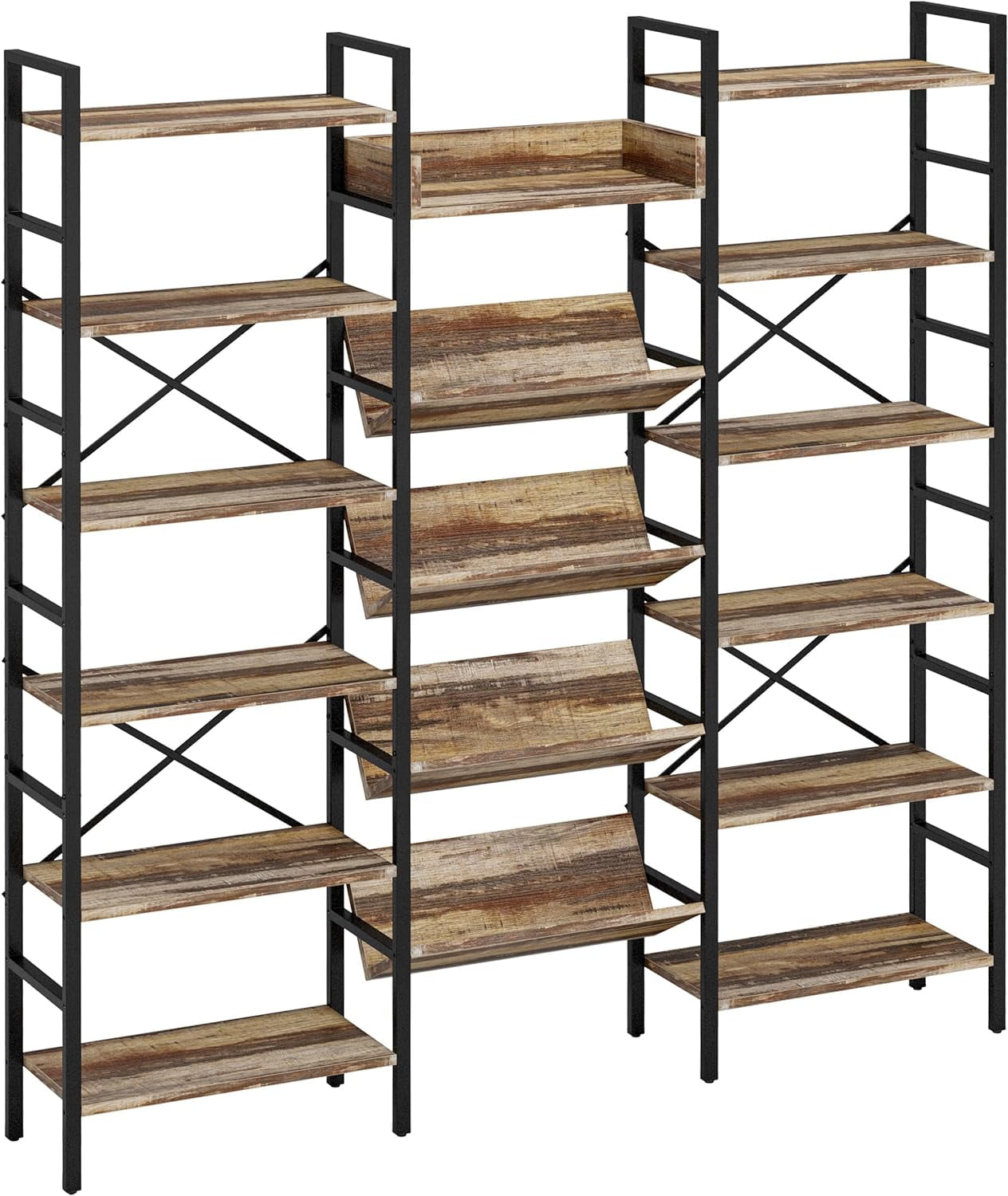 IRONCK Industrial Bookshelves 6 Tiers Triple Wide Bookshelf, Large ...
