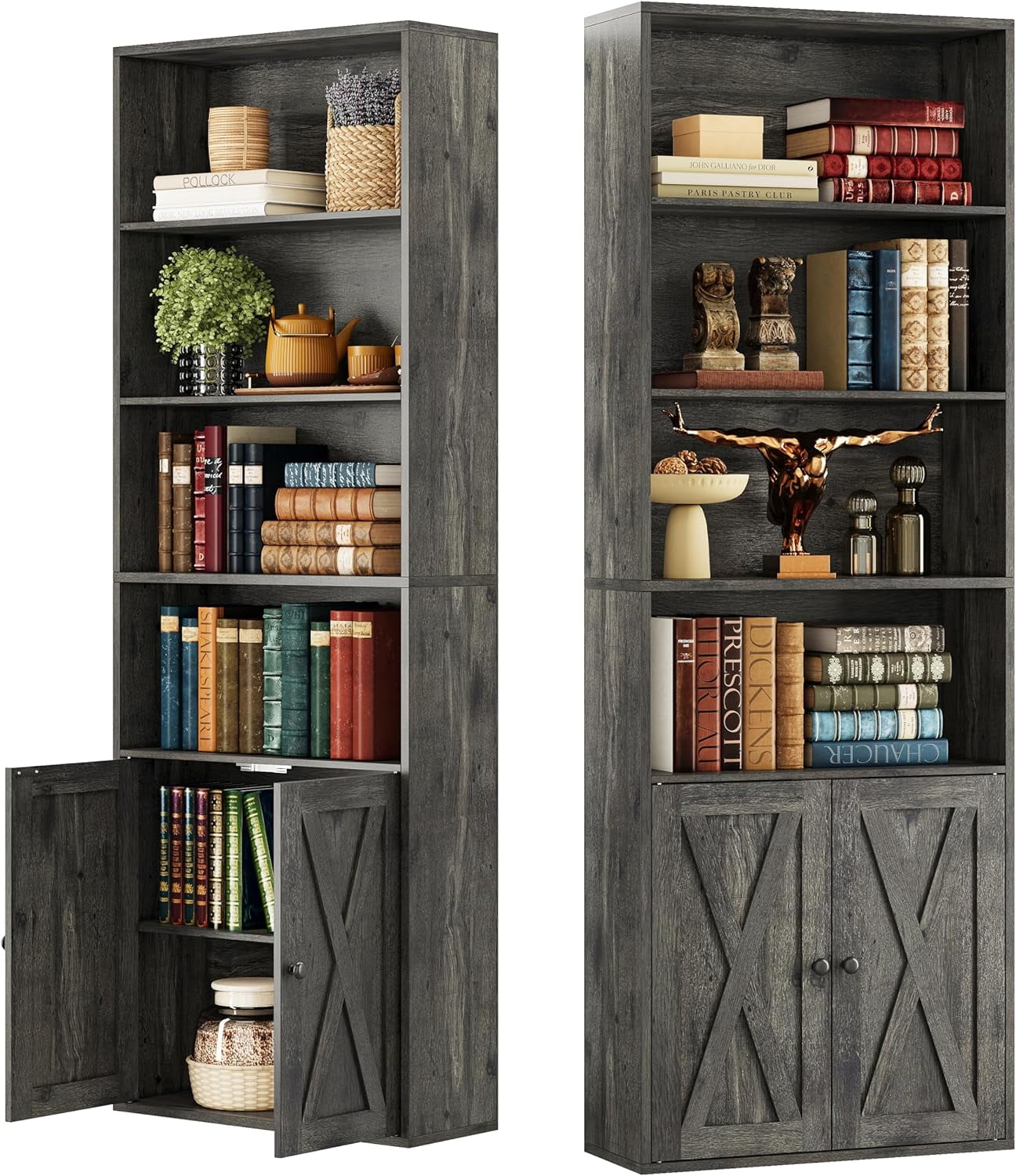IRONCK Industrial Bookshelves and Bookcases with Doors Set of 2 Floor ...