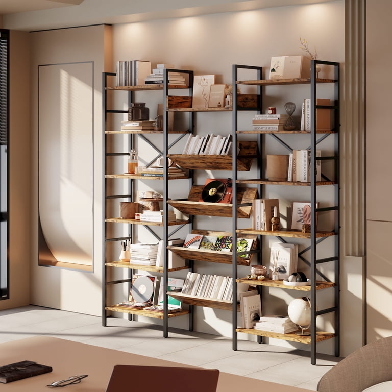 Office Large Bookcase Large Corner Desk With Bookcase, Washed Oak,