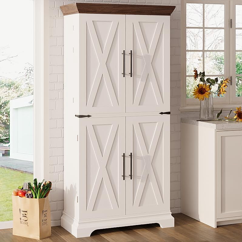 IRONCK Kitchen Pantry Cabinet 72" H, with 9 Shelves, 4 Barn Doors ...