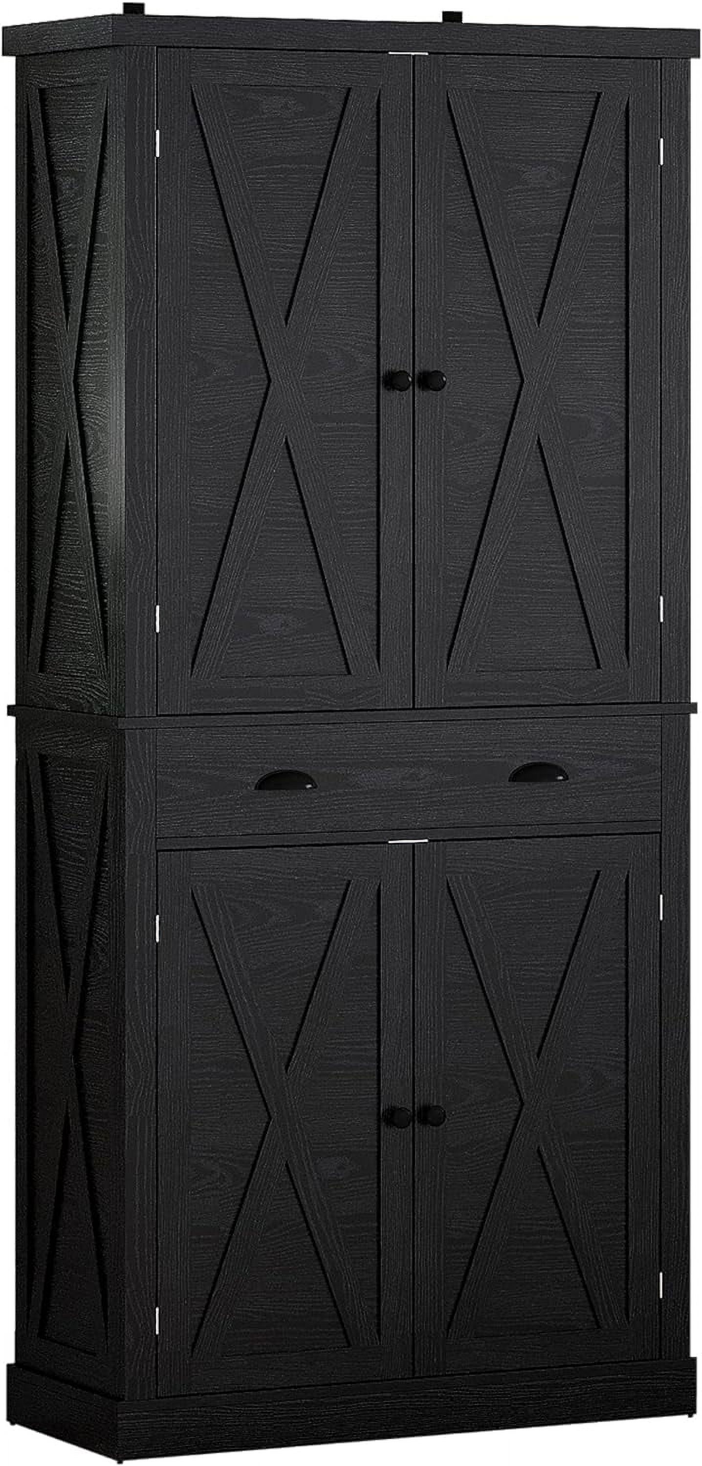 IRONCK Kitchen Pantry Storage Cabinet with Barn Doors, Drawer & 4 Adjustable Shelves ...