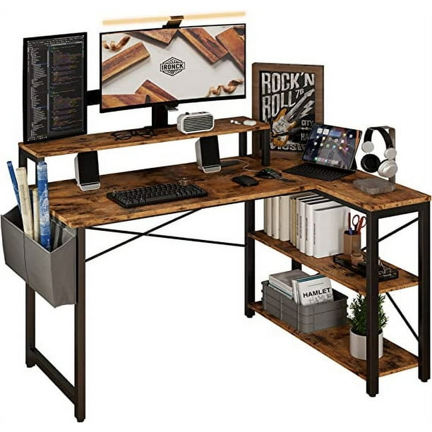 IRONCK L Shaped Desk with Charging Station and Storage Shelves, 47 inch ...
