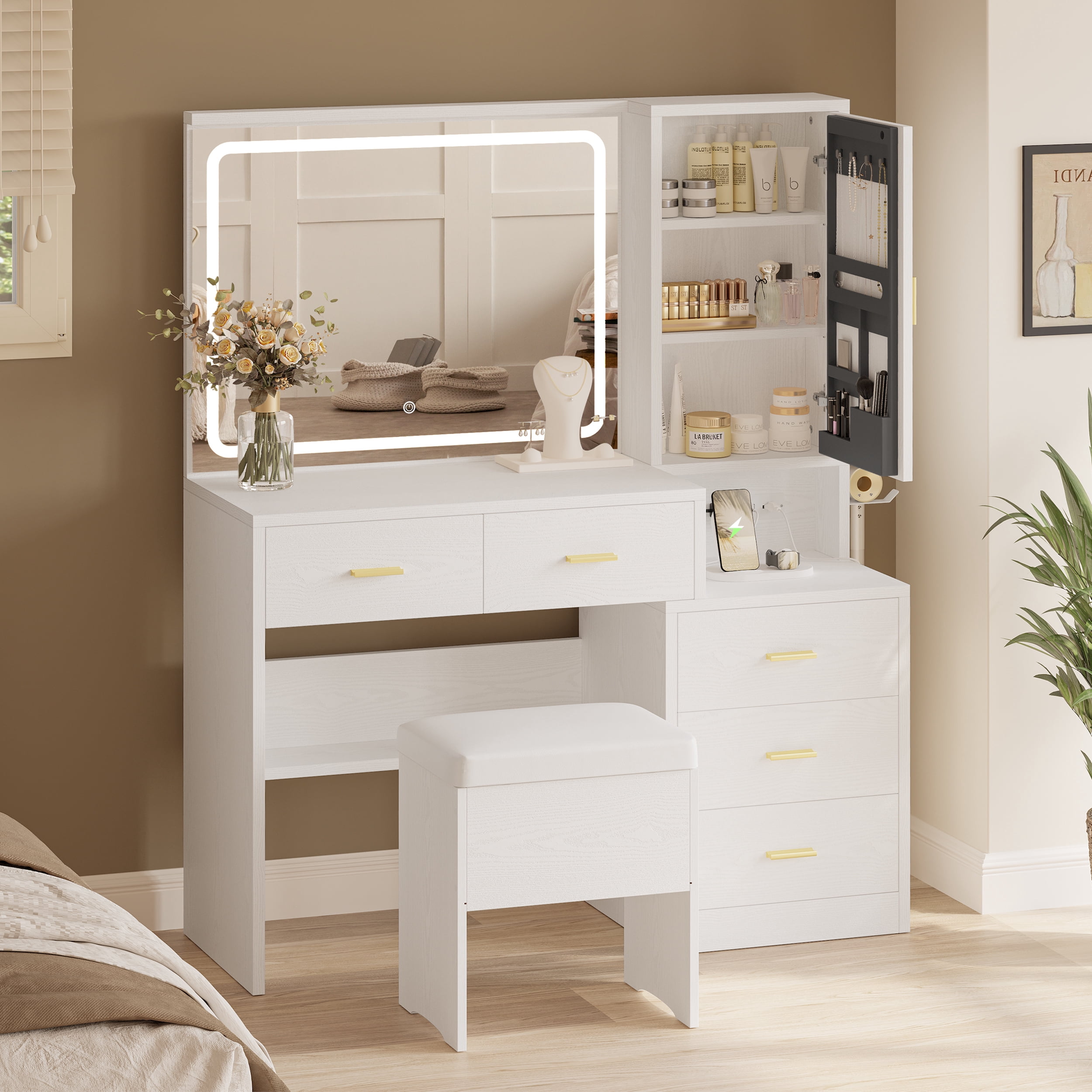 IRONCK Vanity Set with Lighted Touch Mirror, Charging Station, 5 ...