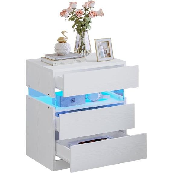 IRONCK Night Stand, LED Nightstand with 3 Drawers, Modern Bedside Table ...