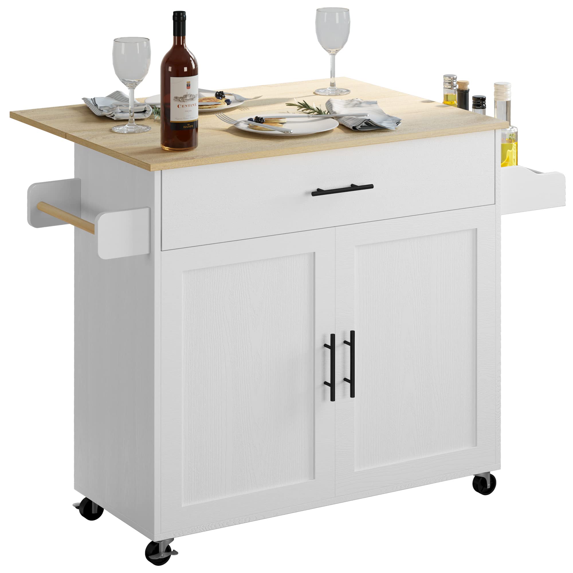 IRONCK Rolling Kitchen Island Table on Wheels with Drop Leaf, Storage ...