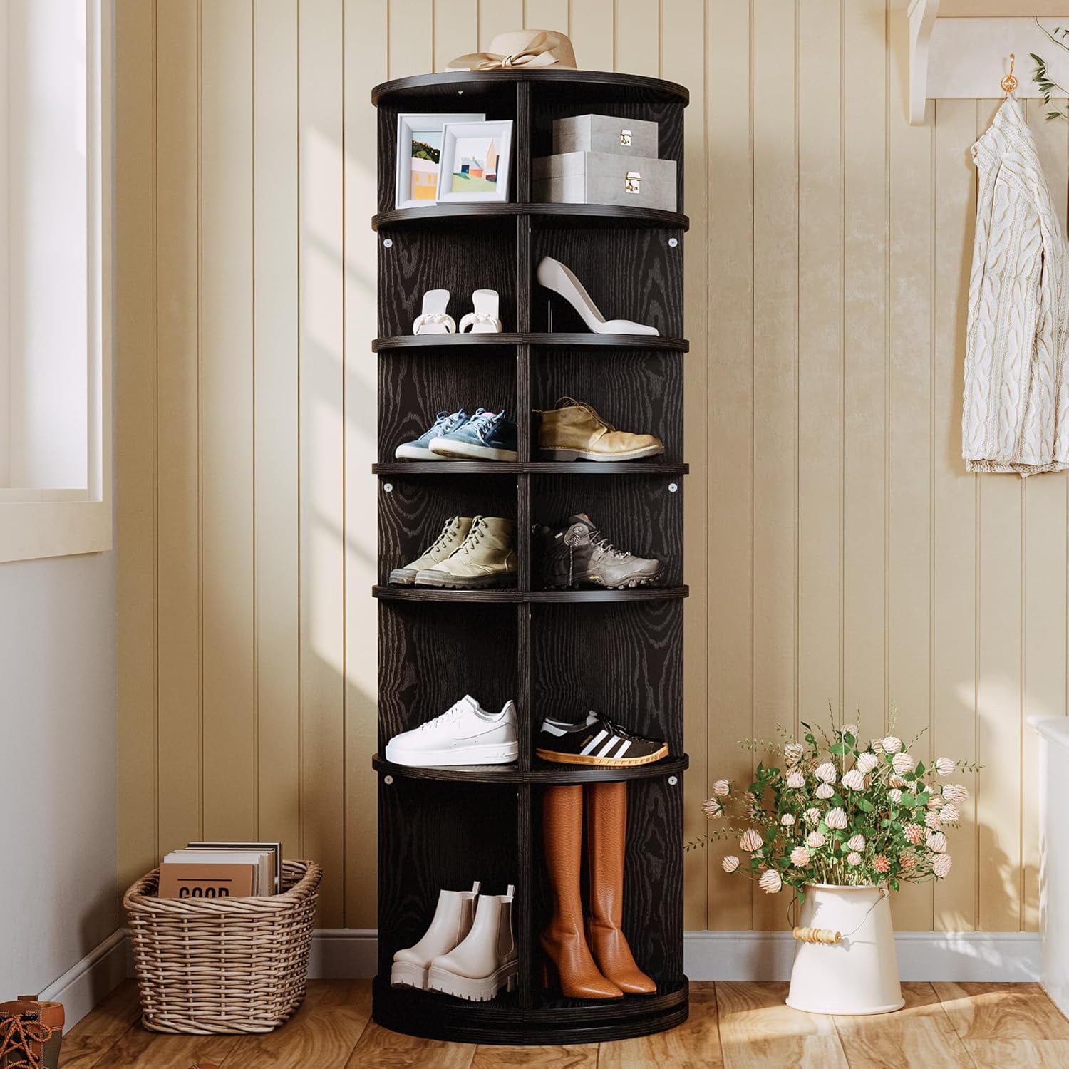 IRONCK Rotating Shoe Rack Tower, Free Standing 360° Revolving Spinning ...