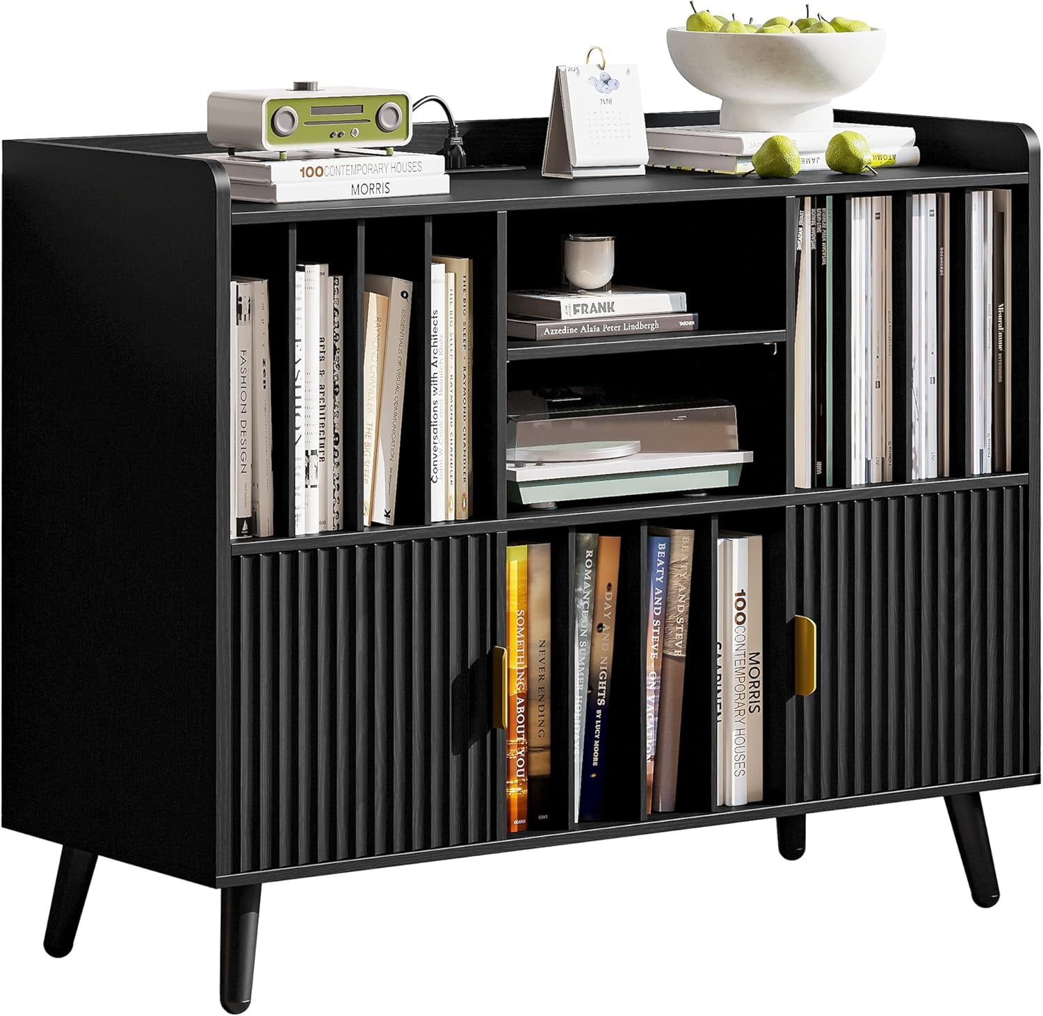 IRONCK Short Bookshelf with Cabinet, Short Bookcase with Doors, Low ...