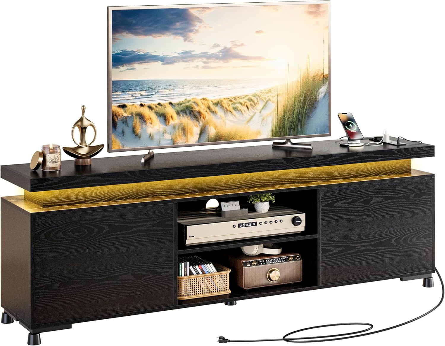 IRONCK TV Stands for TVs 75+ Inch with LED Lights and Power Outlet ...