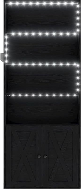 IRONCK Tall Bookcase with LED Lights, 70 in Industrial Bookshelf ...