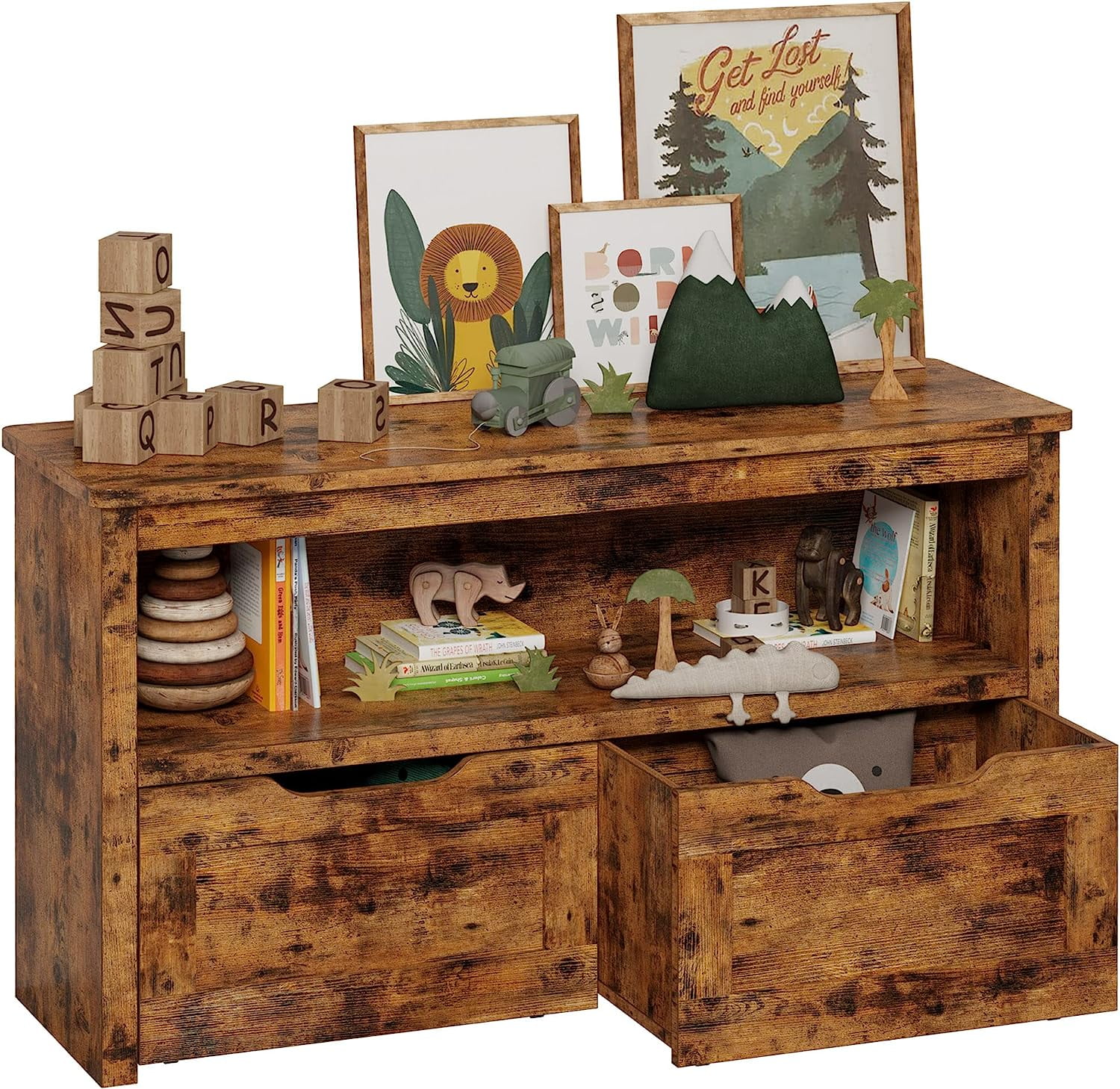 IRONCK Toy Storage Organizer for Boys and Girls with Drawers, Floor Toy Box with Wheels and Open ...