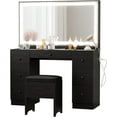 IRONCK Vanity Makeup Desk Set with LED Lighted Mirror & Power Outlet, 7 ...