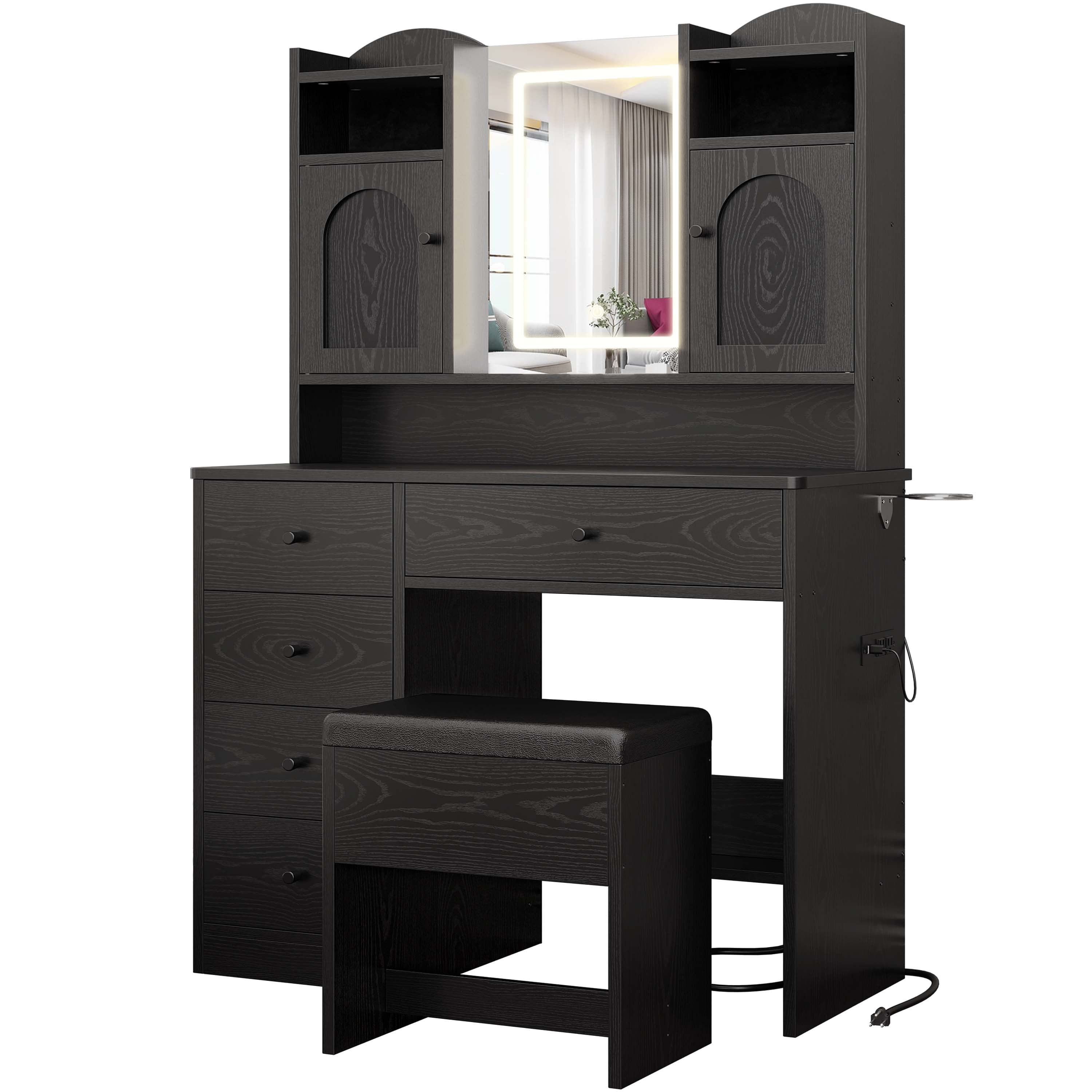 IRONCK Vanity Set with Mirror , Makeup Vanity with Lights & Jewelry ...