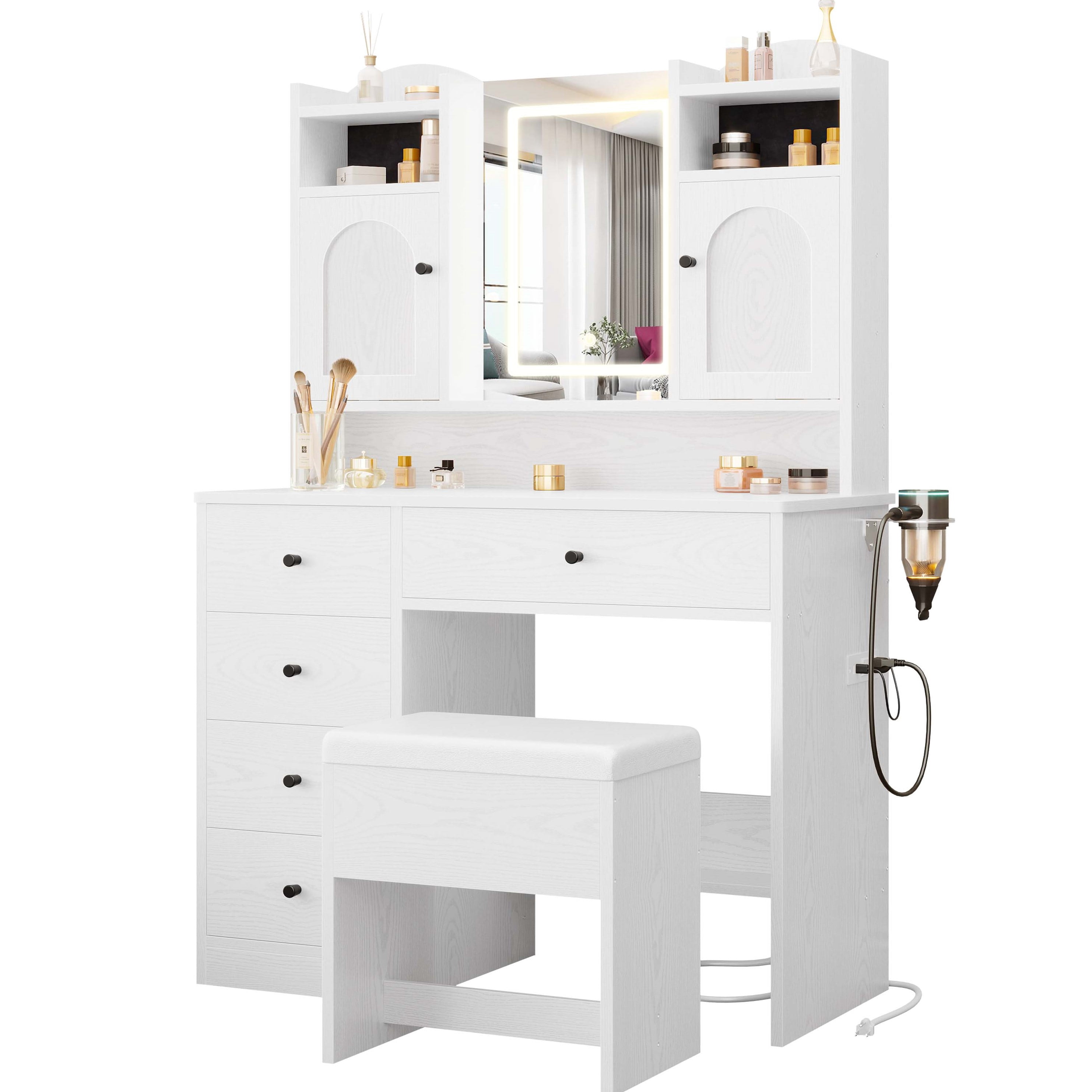IRONCK White Vanity Set with Mirror and Lights , Makeup Vanity Desk ...