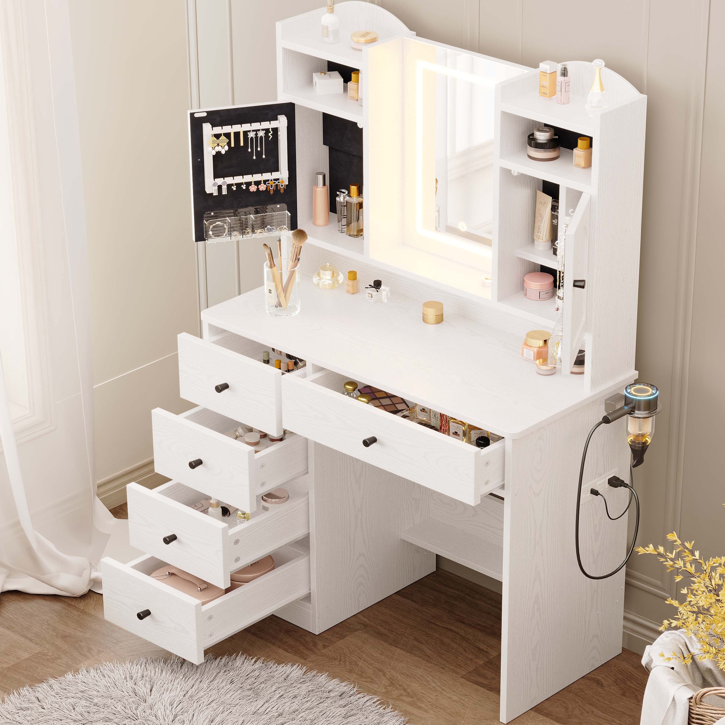 IRONCK White Vanity Set with Mirror and Lights , Makeup Vanity Desk ...