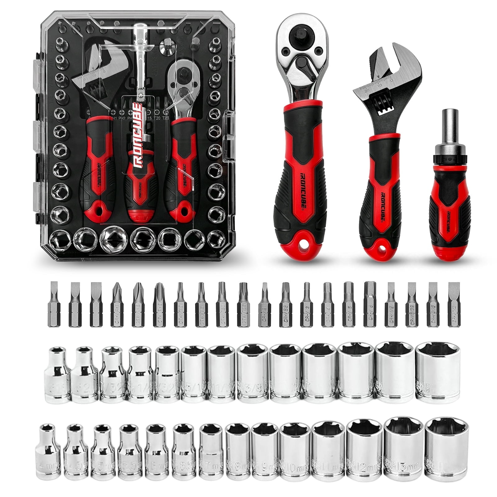 IRONCUBE 53-Piece Compact Socket Tool Set with Ratcheting Screwdriver ...