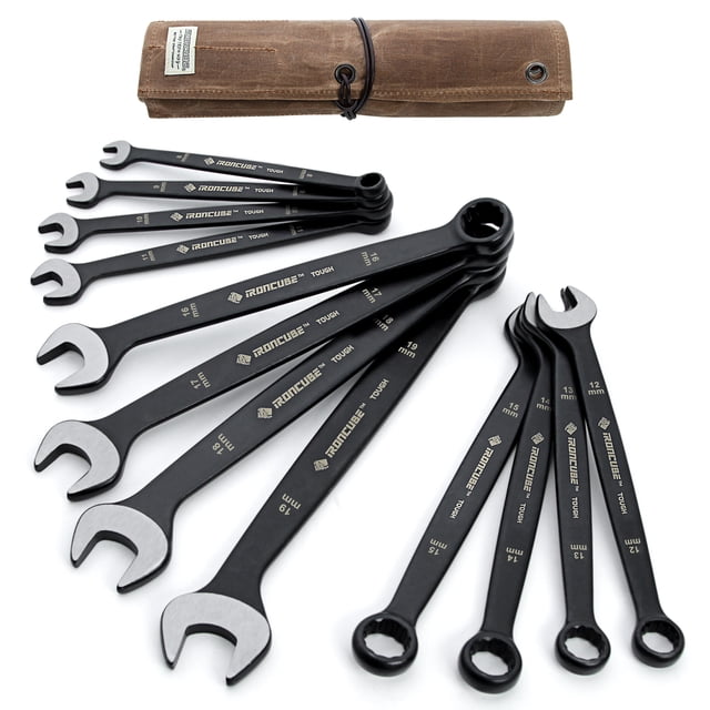 IRONCUBE Combination Wrench Set, Tough Black , 12-Piece Metric 8-19mm ...