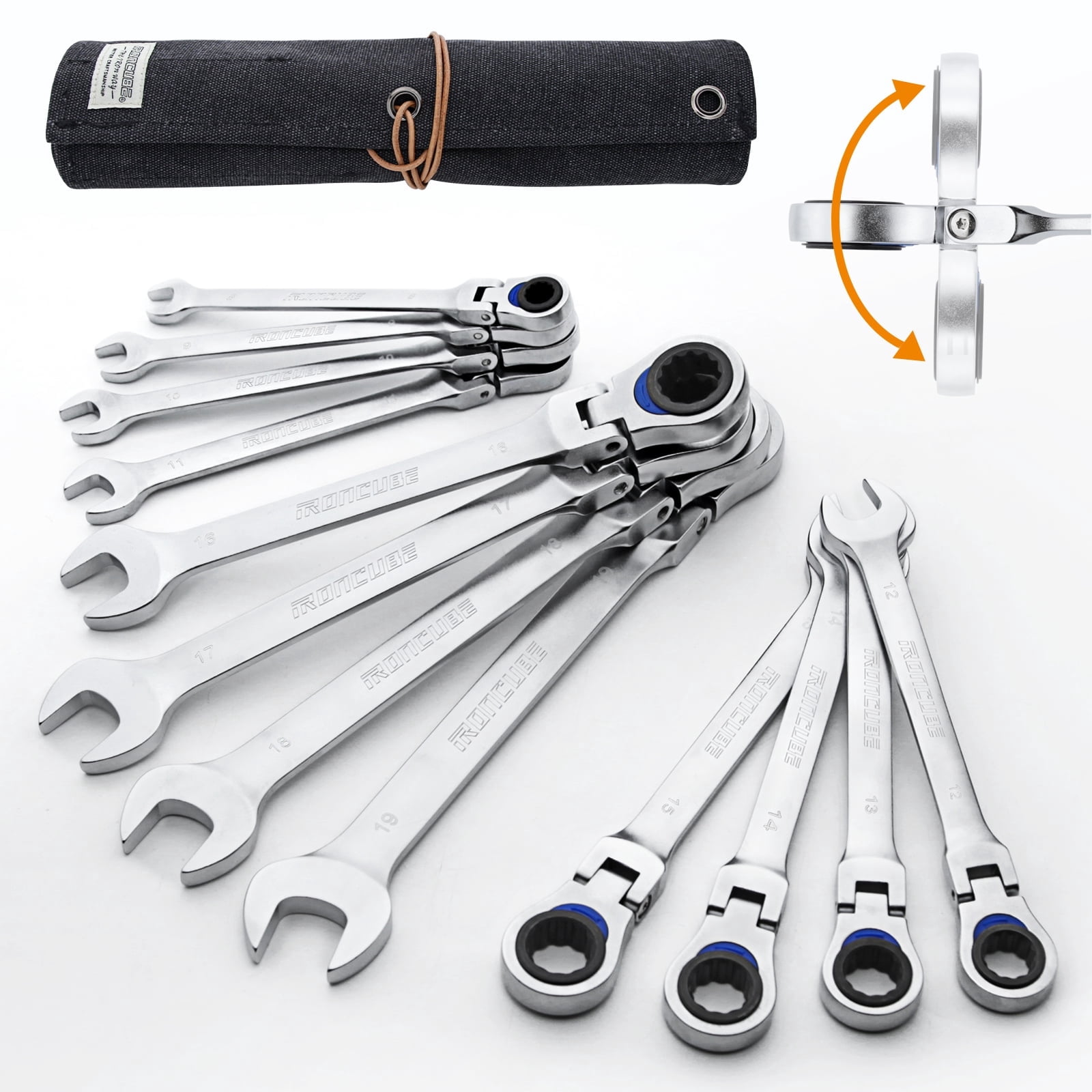 IRONCUBE Flex Head Ratcheting Wrench Set, 12-Piece Reputable Silver ...