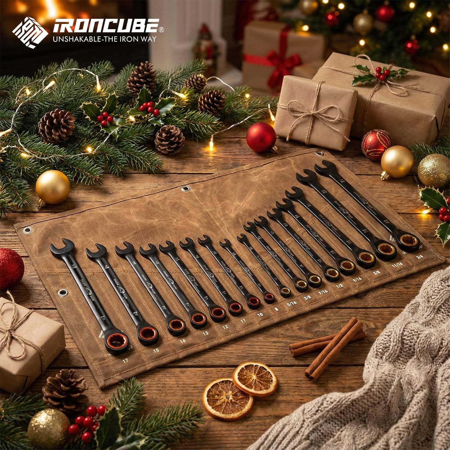 IRONCUBE WORKS 16-Piece Ratcheting Wrench Set - Metric & SAE Sizes ...