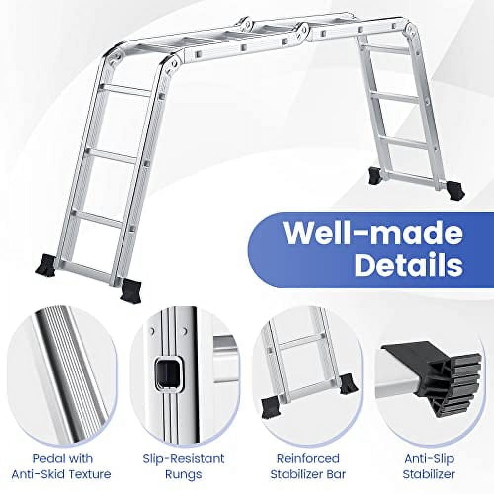 IRONMAX 12.5 FT Folding Step Ladder, 7 in 1 Multi-Purpose Aluminum ...