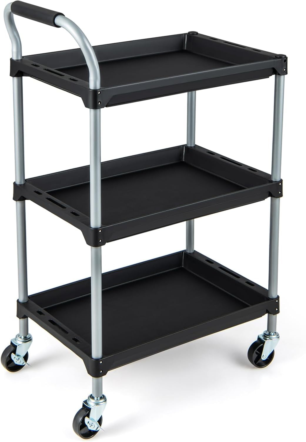 IRONMAX 3 Tier Utility Cart, 3 Shelf Rolling Storage Cart with Lockable ...