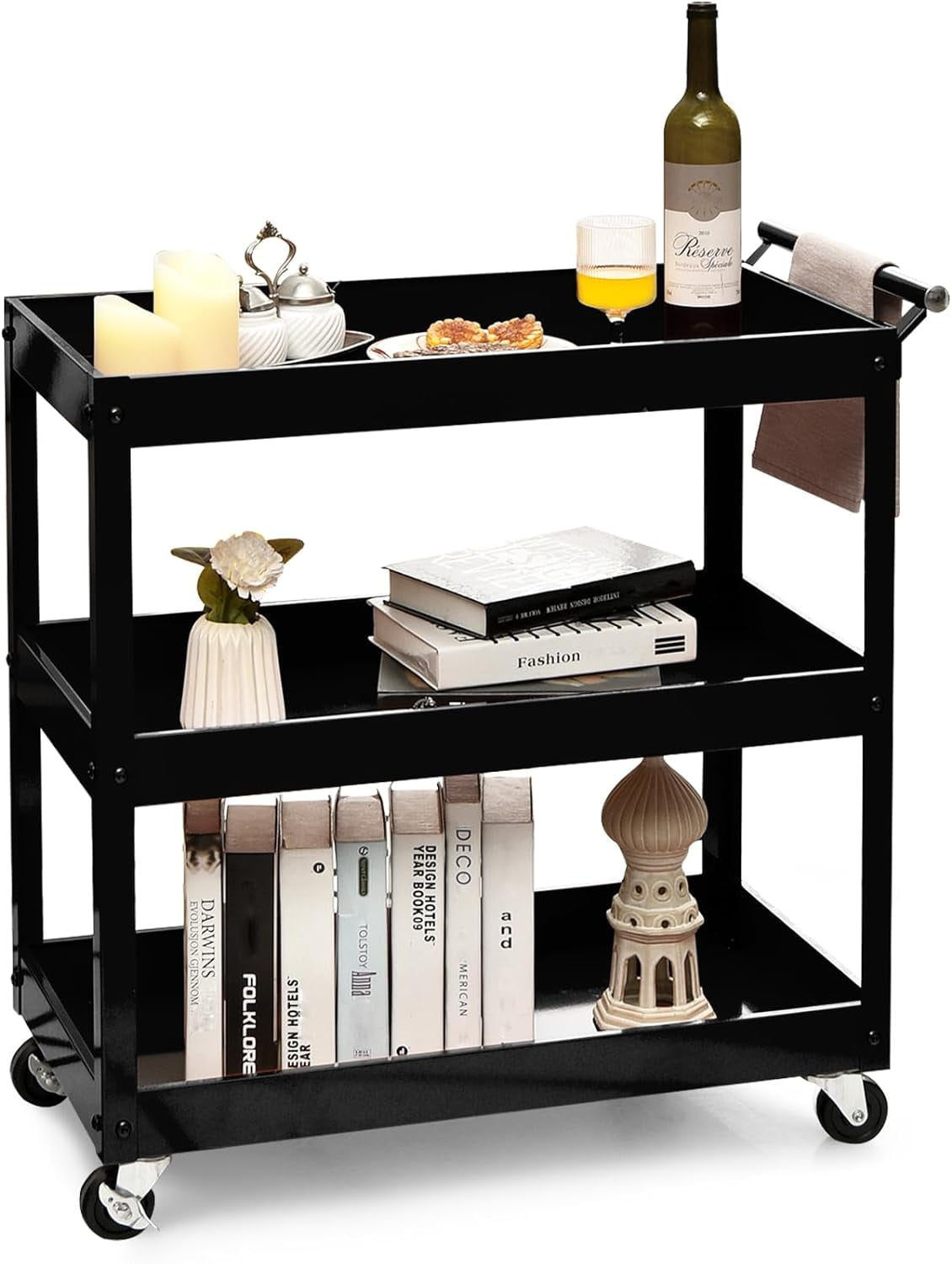 IRONMAX 3 Tier Utility Cart, Heavy Duty Metal Rolling Cart on Wheels with Brake, 330LBS Capacity ...